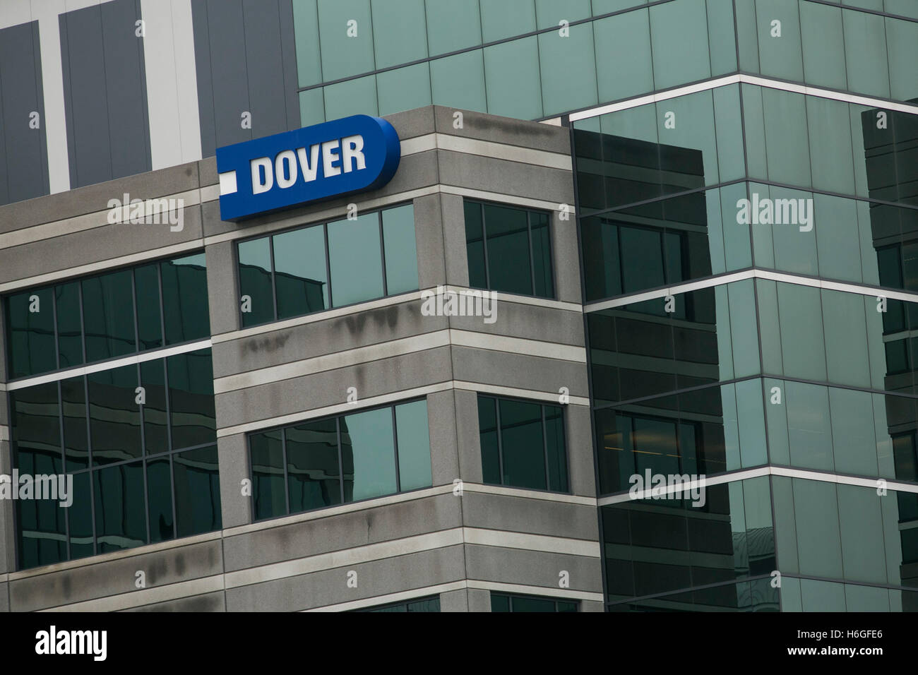 A logo sign outside of the headquarters of the Dover Corporation in ...