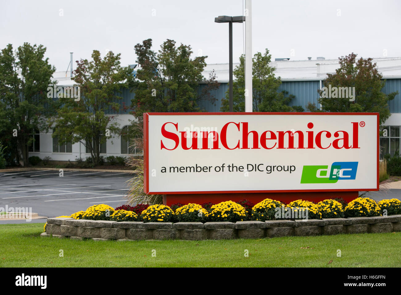 A logo sign outside of a facility occupied by Sun Chemical in St ...