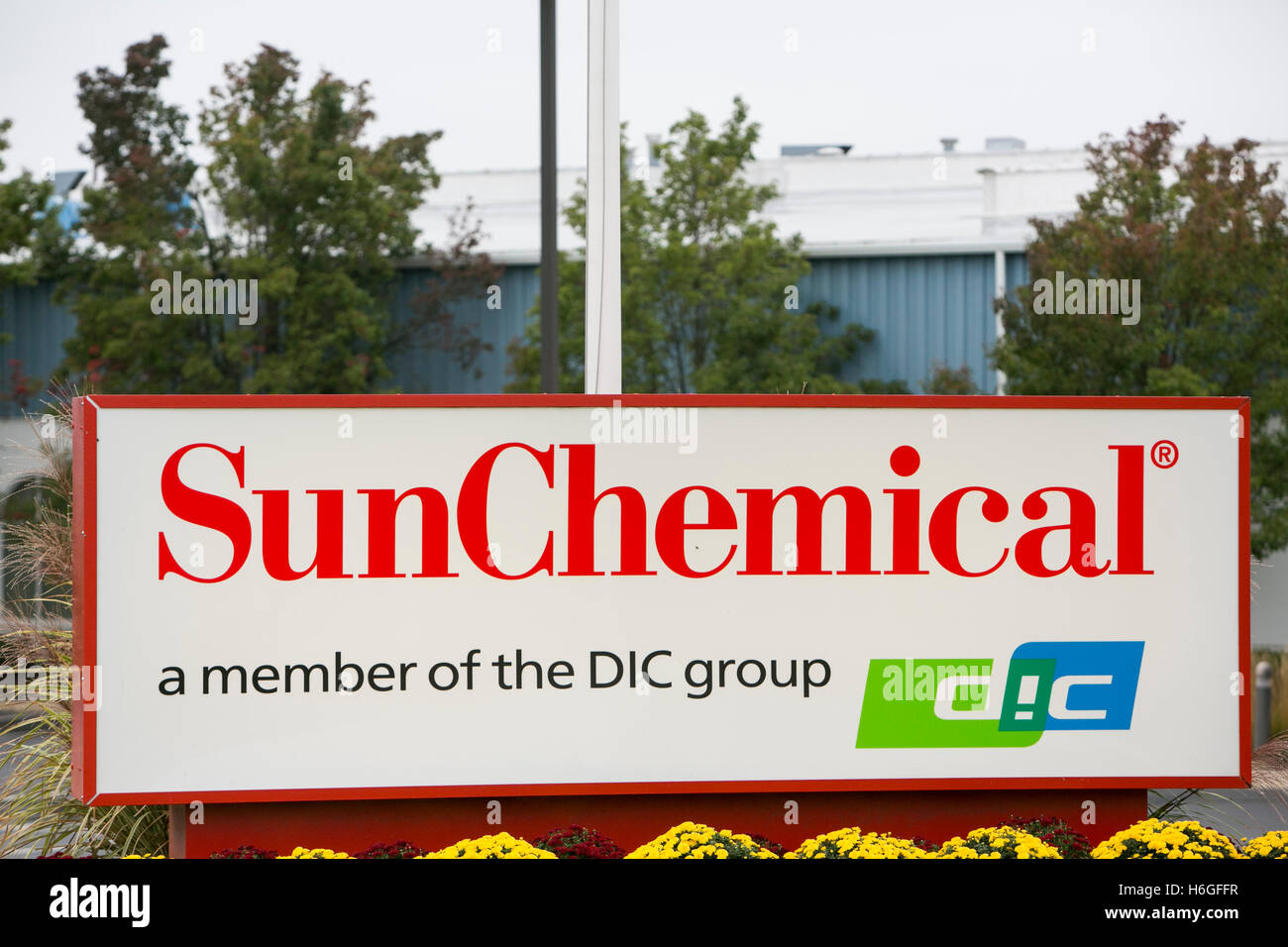 A logo sign outside of a facility occupied by Sun Chemical in St ...