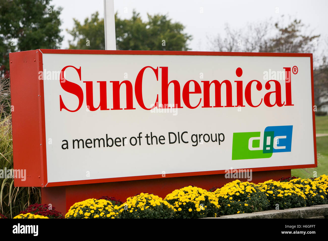 A logo sign outside of a facility occupied by Sun Chemical in St ...