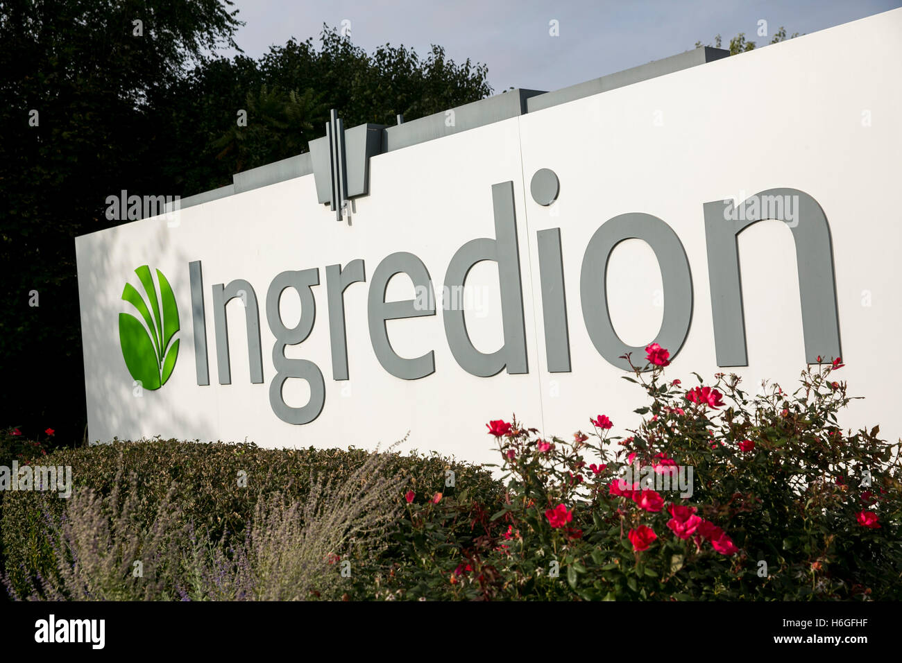 A logo sign outside of a facility occupied by Ingredion, Inc., in ...
