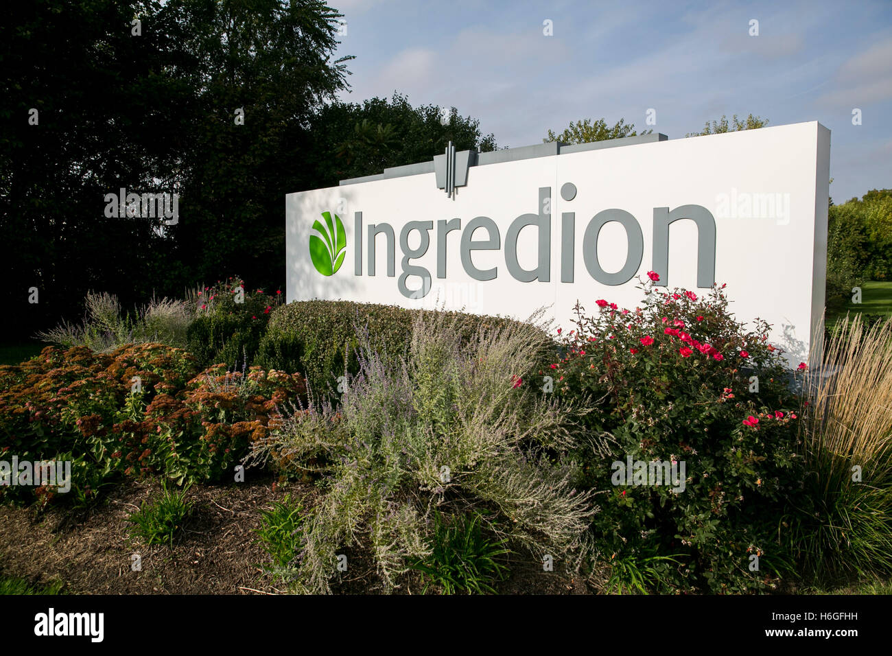 A logo sign outside of a facility occupied by Ingredion, Inc., in ...