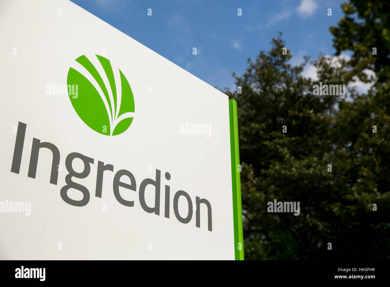 A logo sign outside of a facility occupied by Ingredion, Inc., in ...
