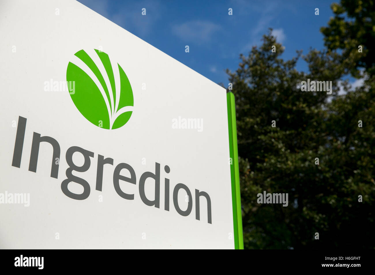 A logo sign outside of a facility occupied by Ingredion, Inc., in ...