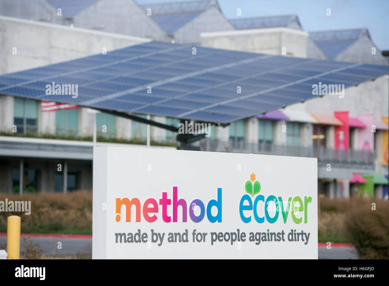 A logo sign outside of the Method and Ecover factory in the Pullman ...