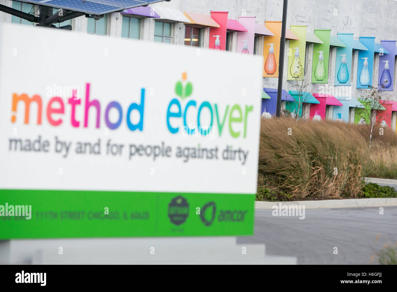 A logo sign outside of the Method and Ecover factory in the Pullman ...