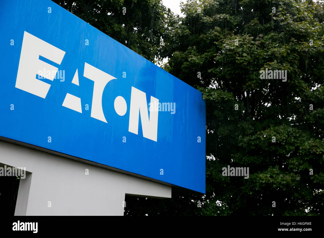 A logo sign outside of a facility occupied by the Eaton Corporation in ...