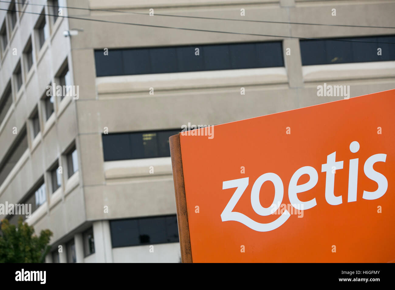 A logo sign outside of a facility occupied by Zoetis, Inc., in ...