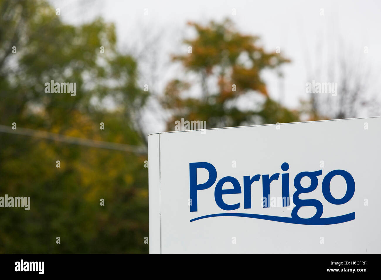 A logo sign outside of the headquarters of the Perrigo Company in ...