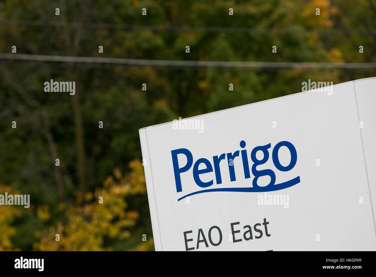 A logo sign outside of the headquarters of the Perrigo Company in ...