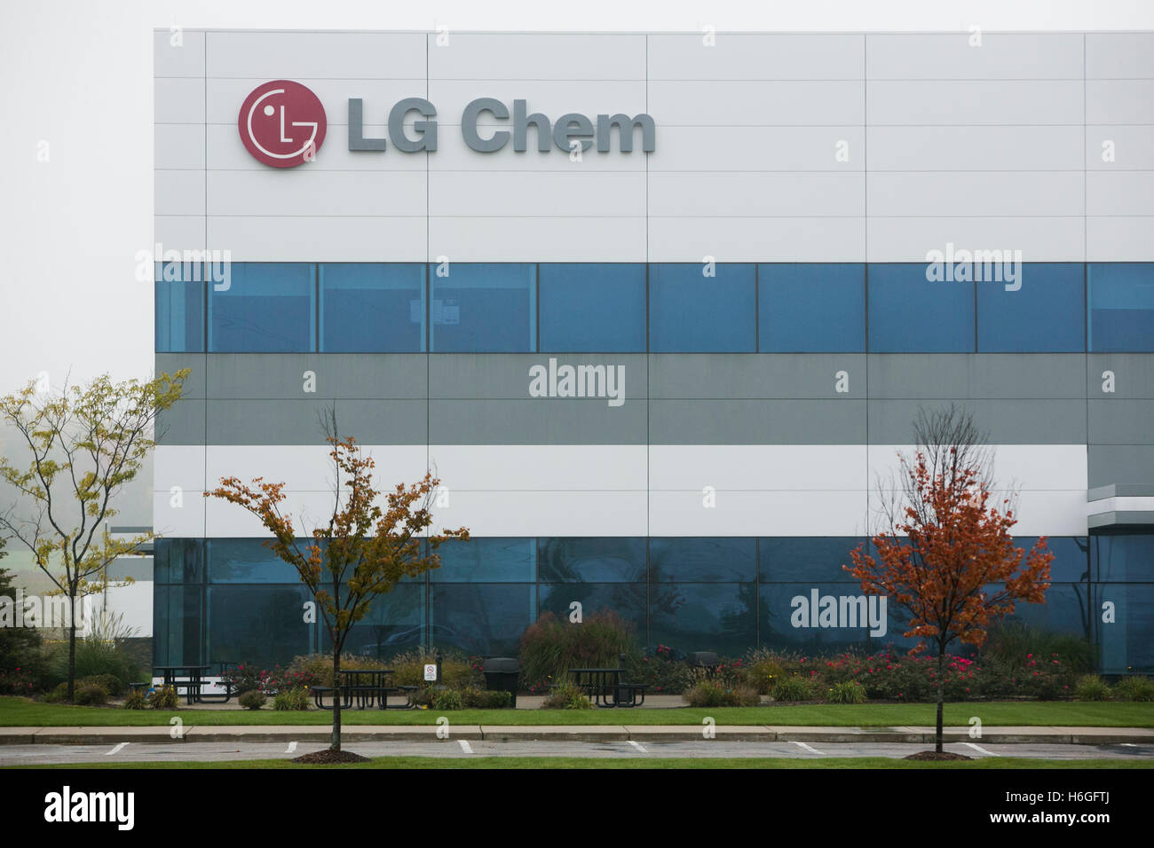 A logo sign outside of a facility occupied by LG Chem in Holland ...