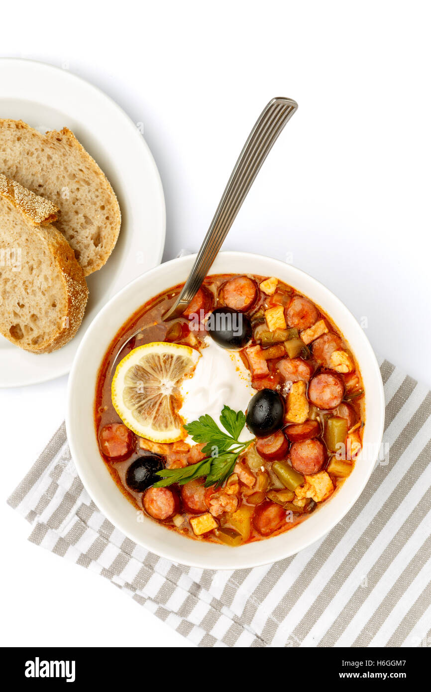 Solyanka - Russian traditional meat soup Stock Photo - Alamy