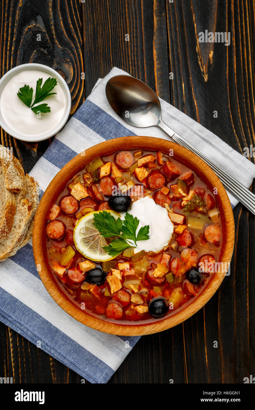 Solyanka - Russian traditional meat soup Stock Photo - Alamy