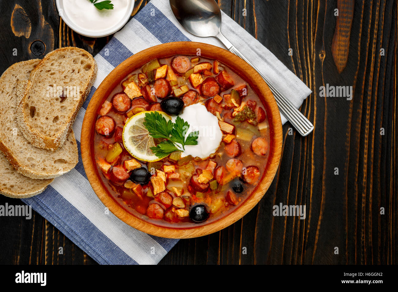 Solyanka - Russian traditional meat soup Stock Photo - Alamy