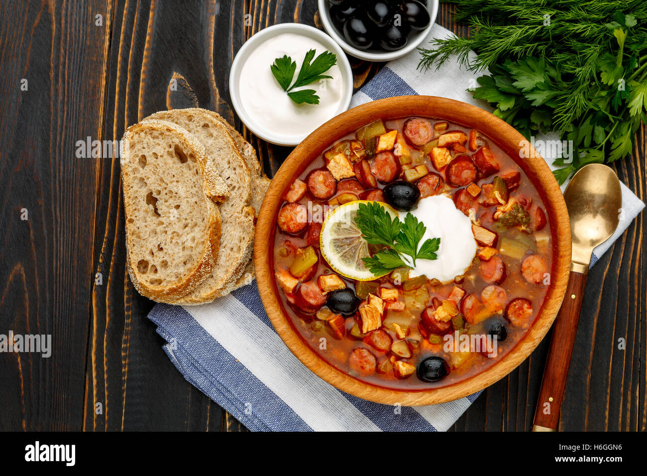 Solyanka - Russian traditional meat soup Stock Photo - Alamy