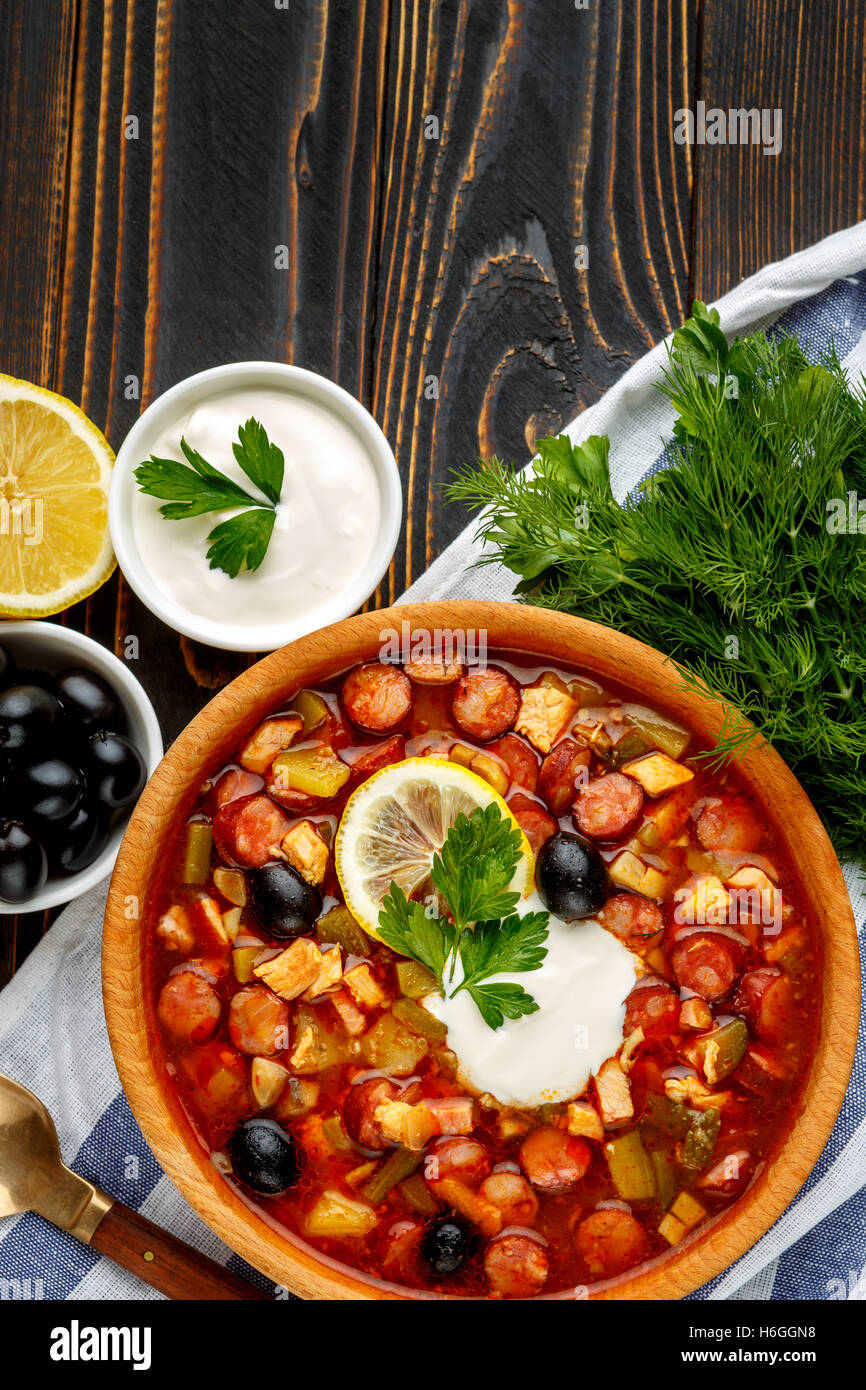 Solyanka - Russian traditional meat soup Stock Photo - Alamy