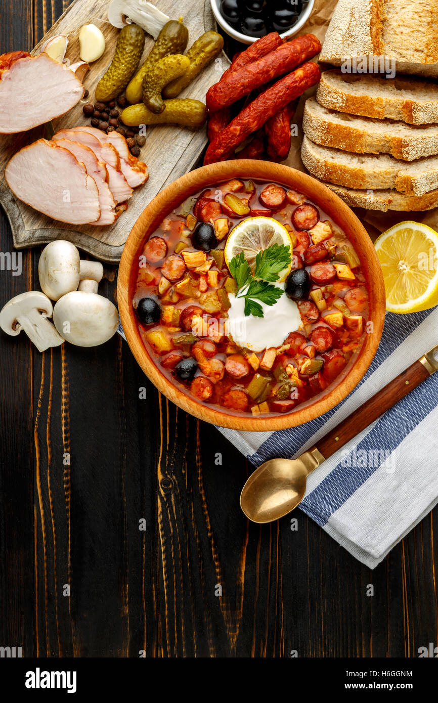Solyanka - Russian traditional meat soup Stock Photo - Alamy