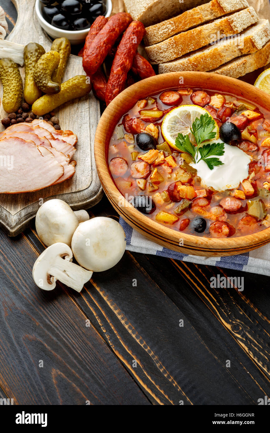 Solyanka - Russian traditional meat soup Stock Photo - Alamy