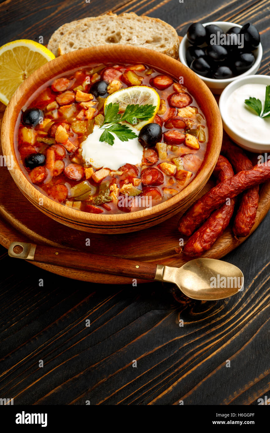 Solyanka - Russian traditional meat soup Stock Photo - Alamy