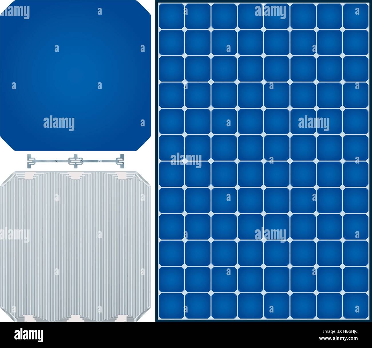 High efficiency solar panel. Front and back side of monocrystalline ...