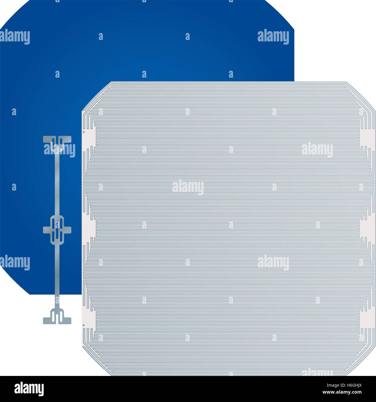 Front and back side of monocrystalline solar cell and dogbone link ...