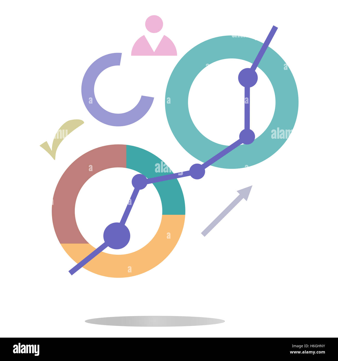 thin line icon with flat design element of business chart, success ...