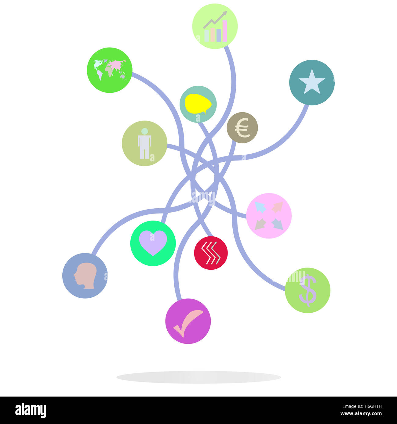 Social media network. Connected symbols for interactive, market ...