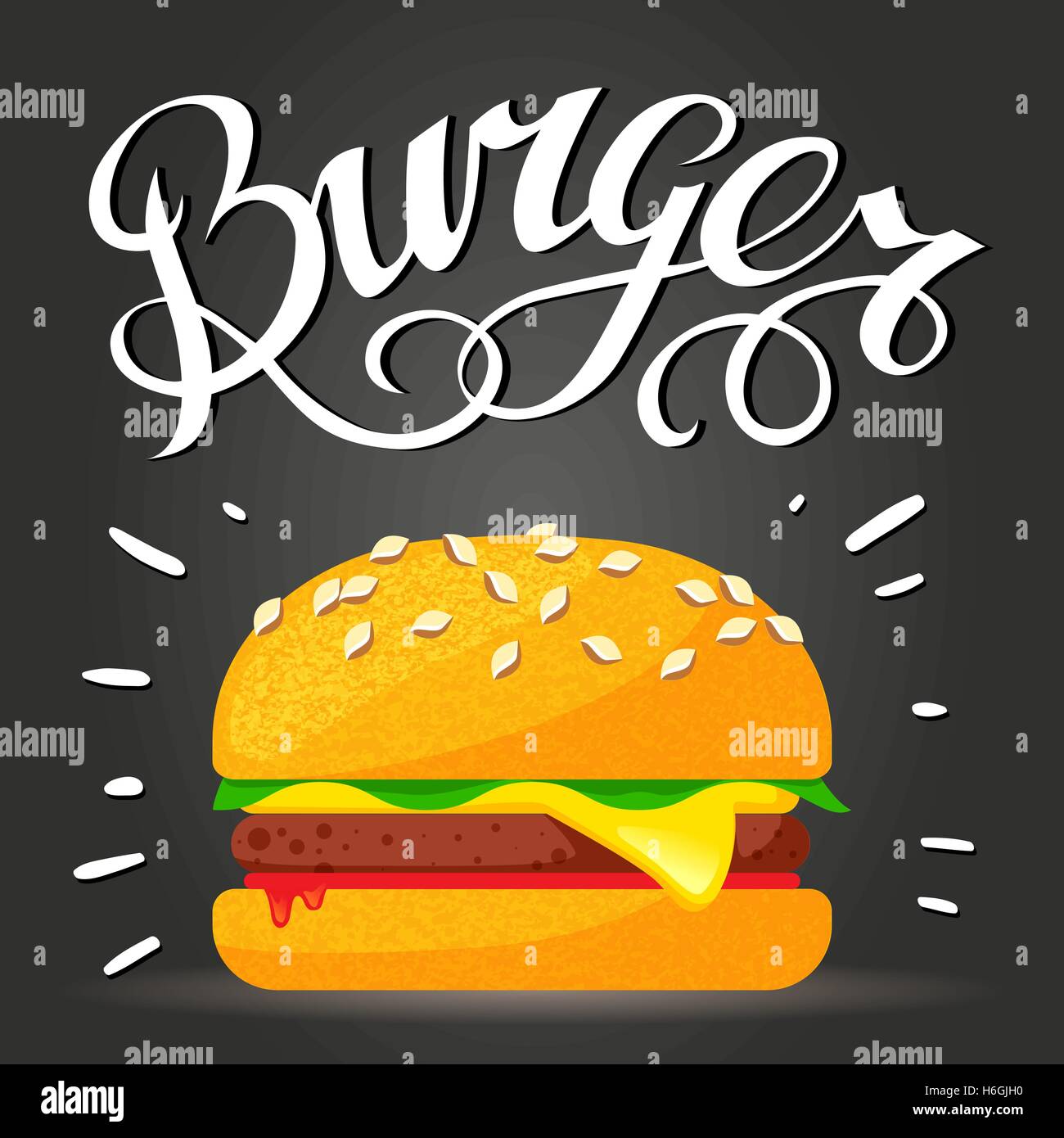 Lettering Burger - hamburger or cheeseburger vector. Fast food poster ...