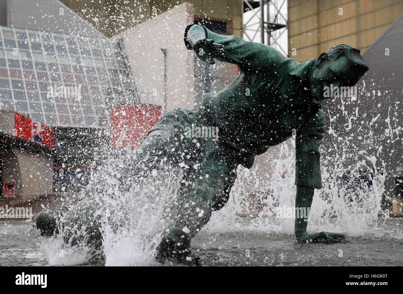 A general view of the Sir Tom Finney statue outside the ground prior to ...