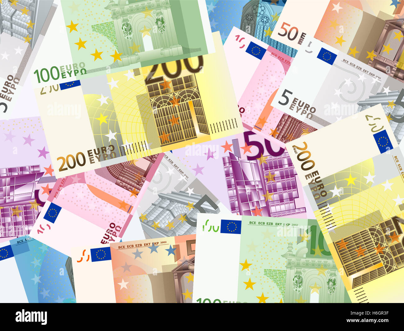 Background formed from different euro banknotes. Vector illustration ...