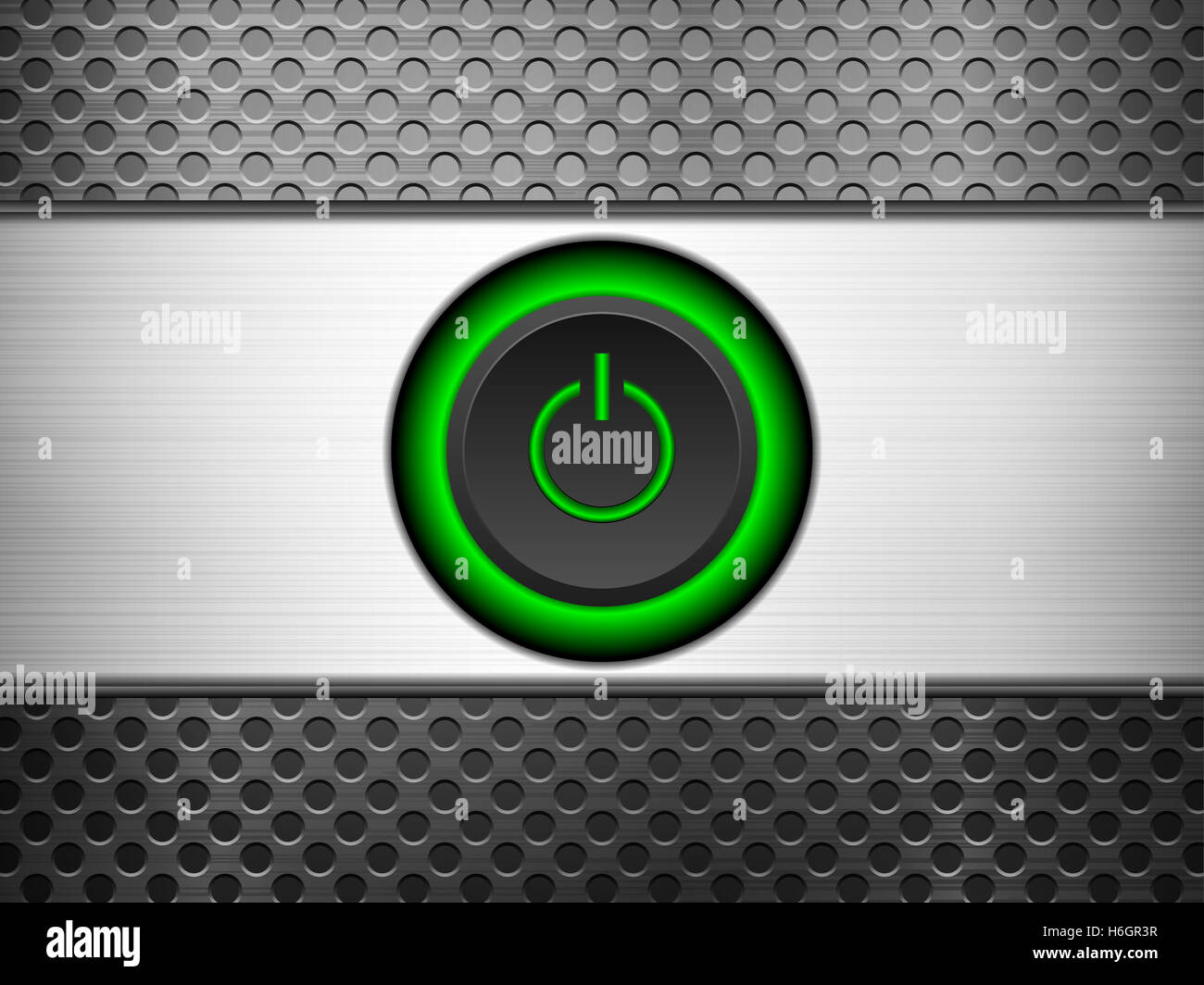 Power button knob on a metal background Stock Photo - Alamy