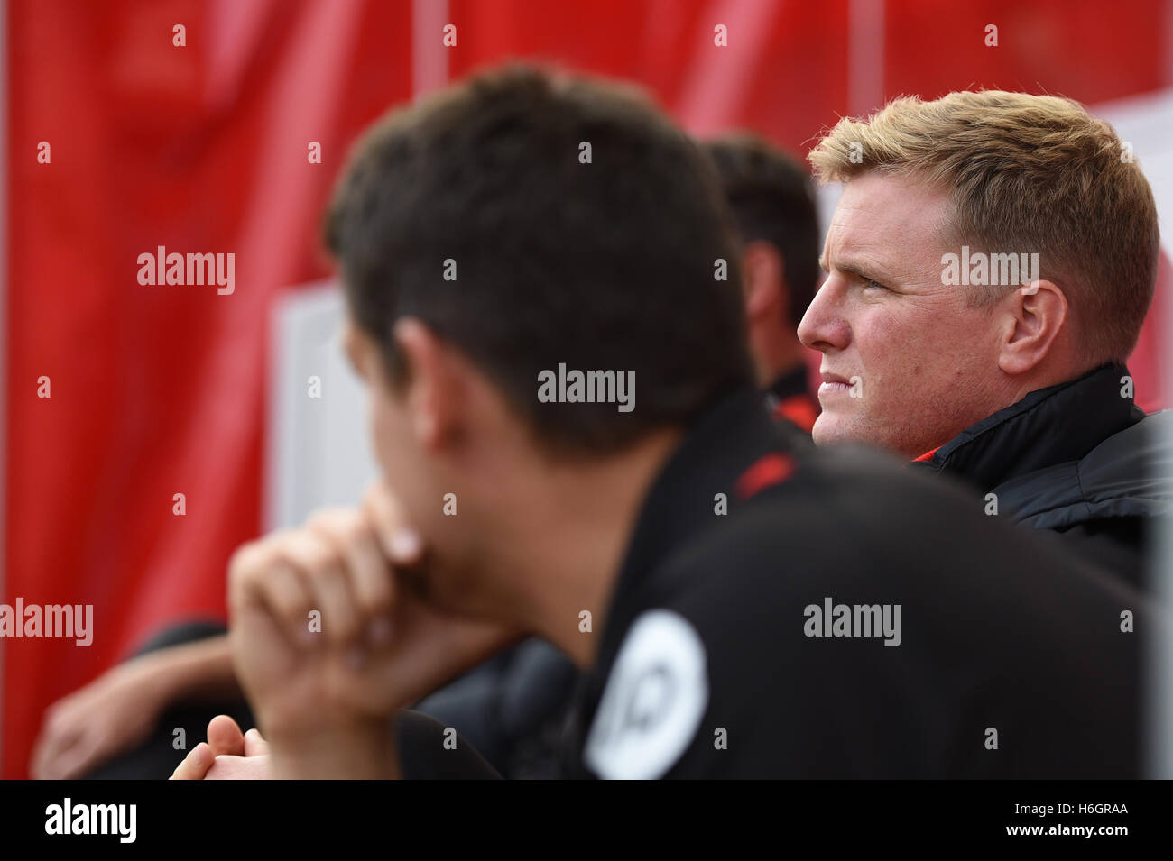 Bournemouth Manager Eddie Howe takes a seat prior to the Premier League ...