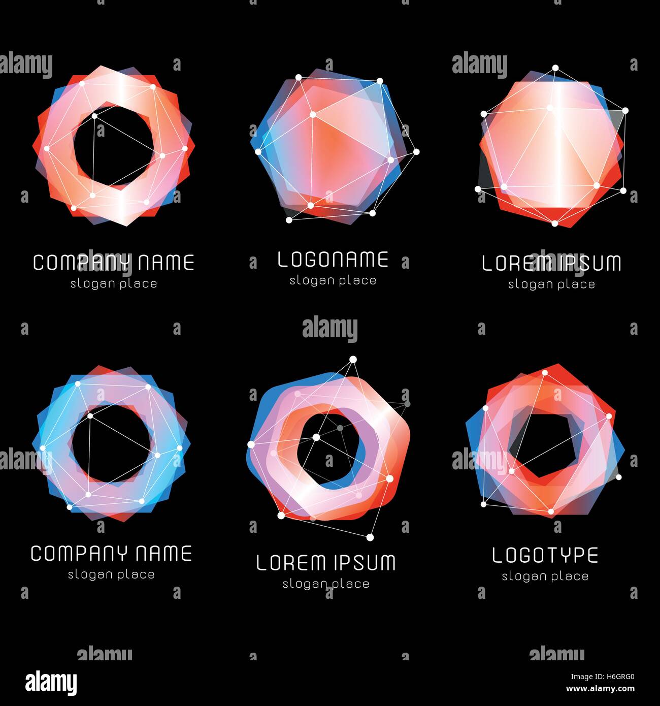 Unusual abstract geometric shapes. Vector logo set. Polygonal colorful ...