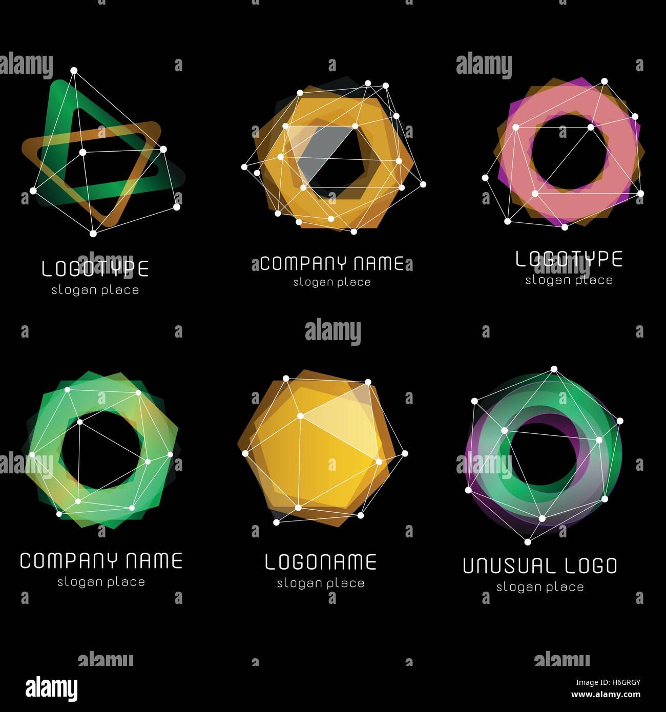 Unusual abstract geometric shapes. Vector logo set. Polygonal colorful ...