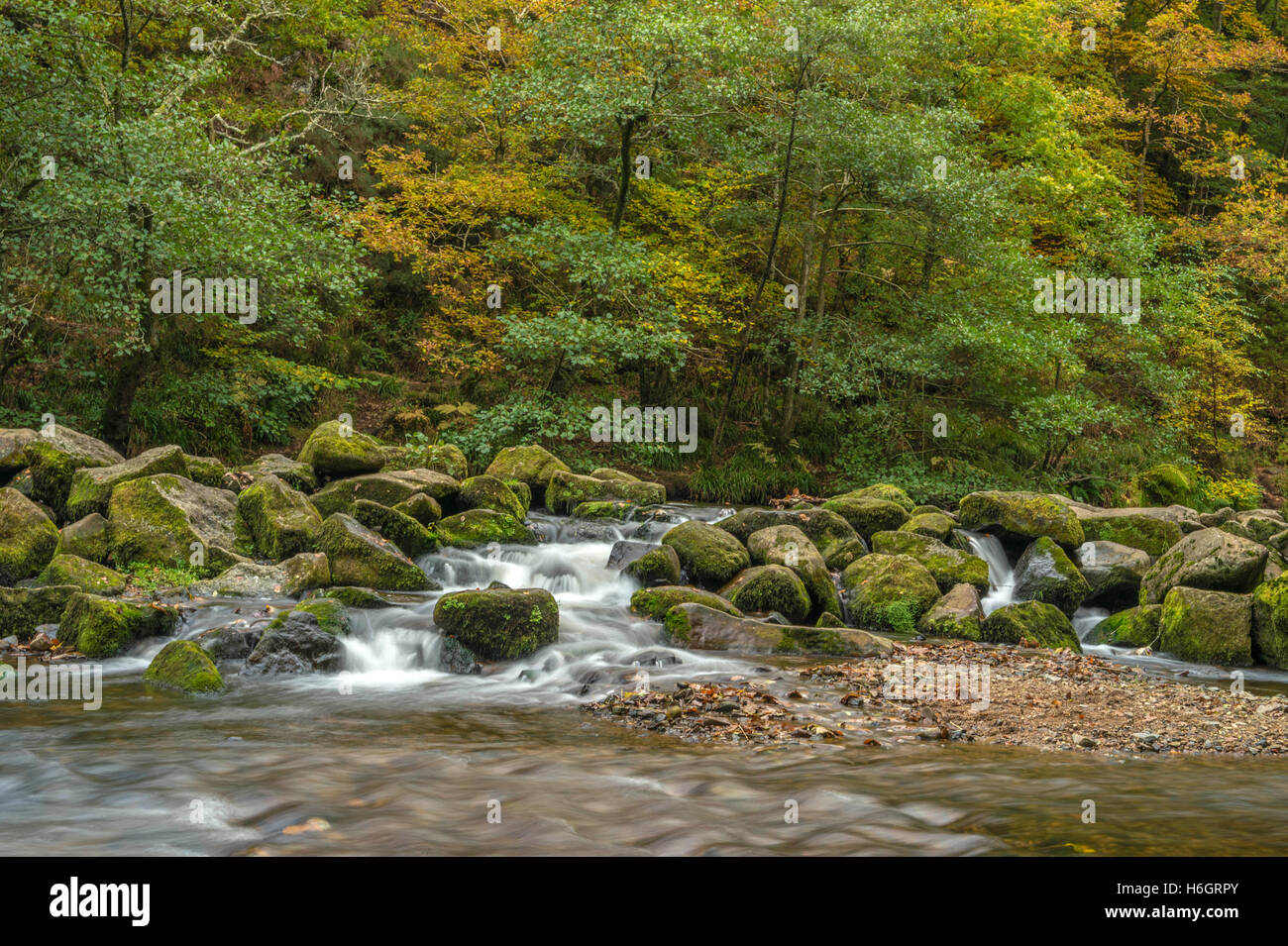 Landscape depicting the beautiful meandering river Teign, Devon on a ...