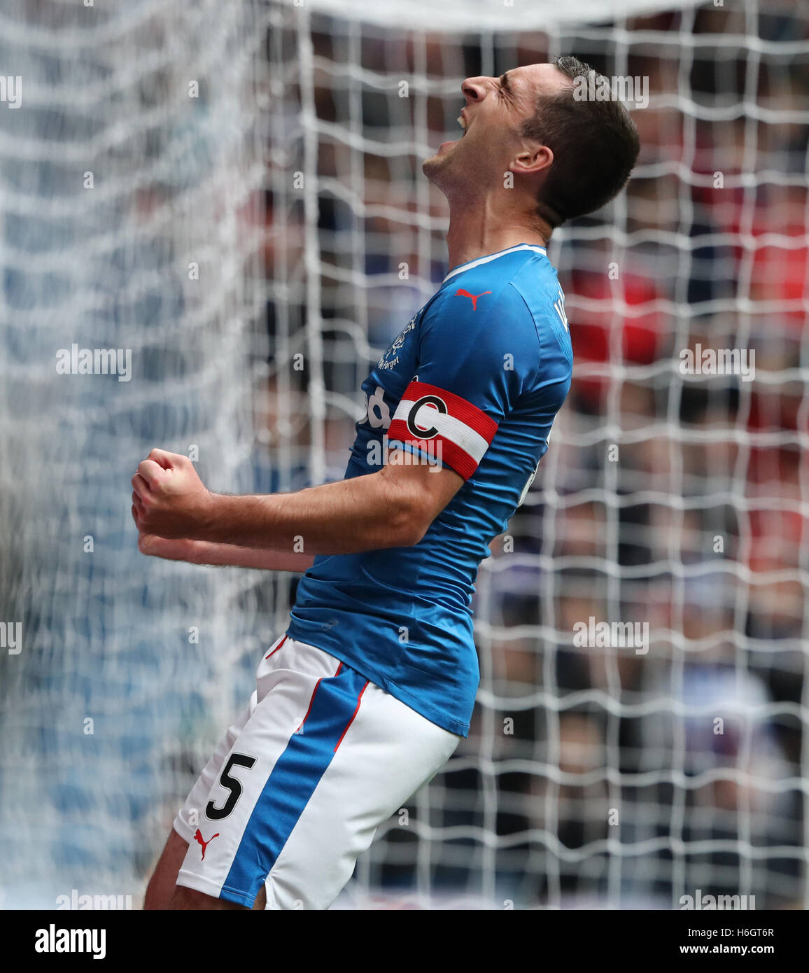 Ranger's Lee Wallace celebrates scoring against Kilmarnock during the ...