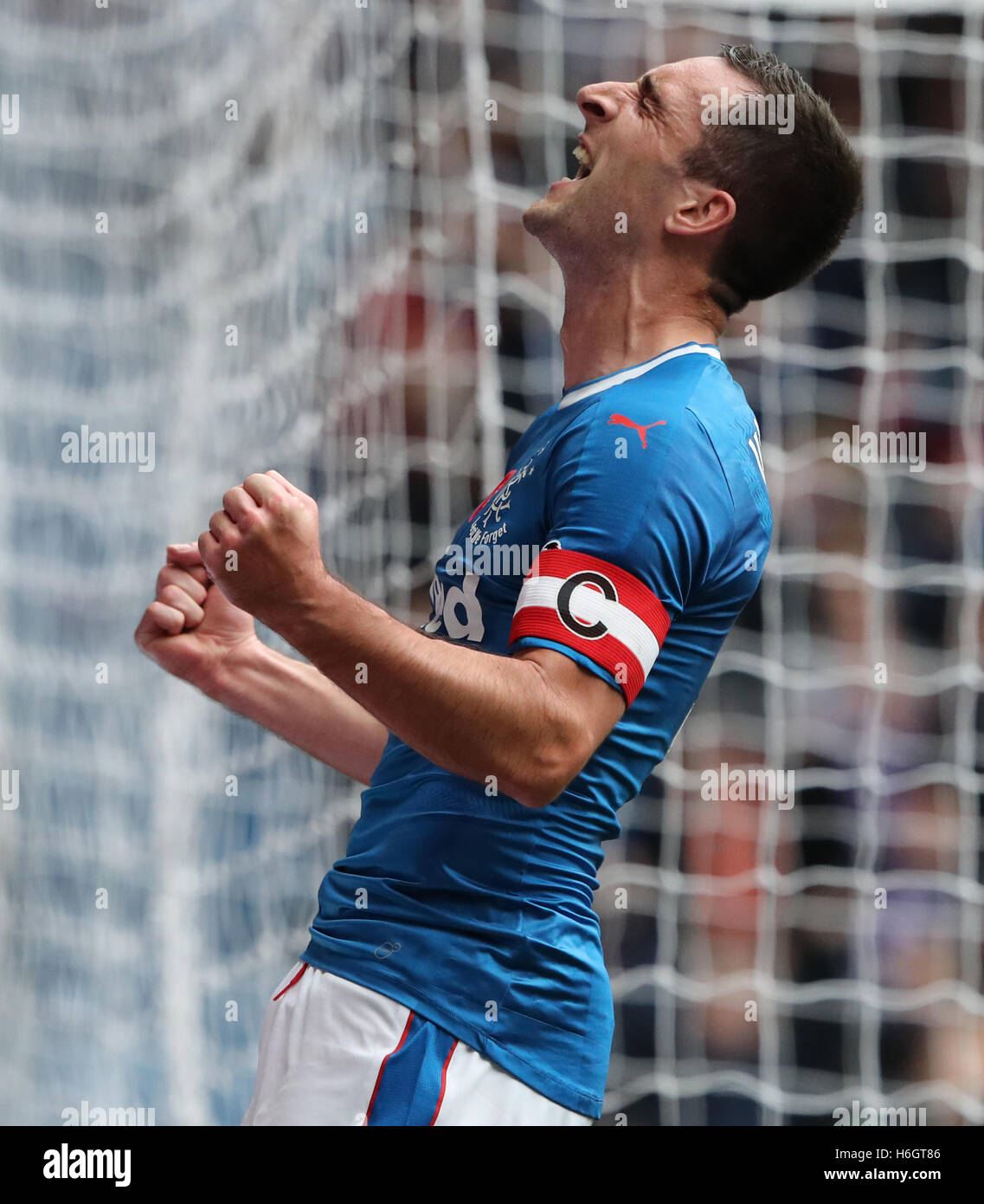 Rangers' Lee Wallace celebrates scoring against Kilmarnock during the ...