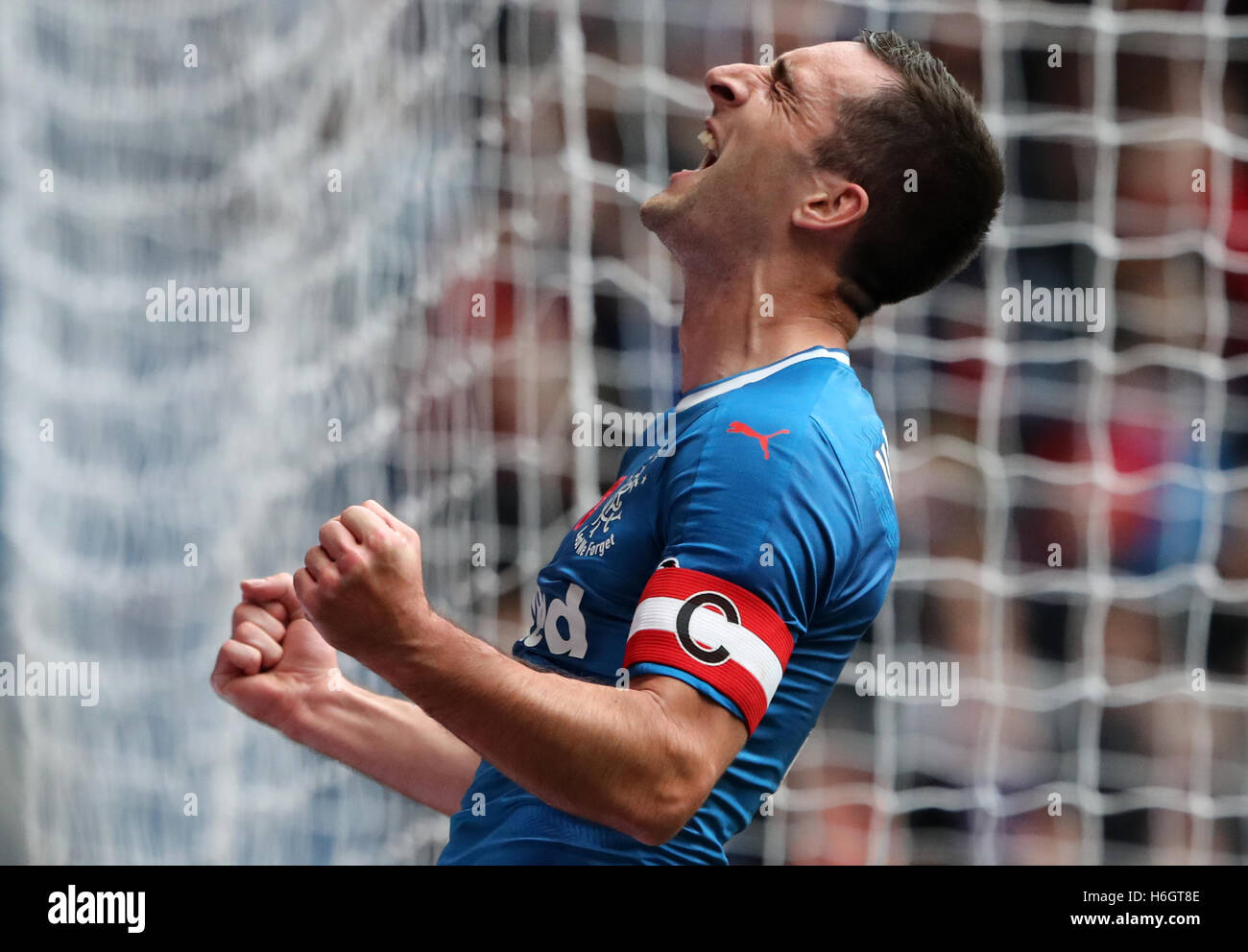 Rangers' Lee Wallace celebrates scoring his sides opening goal during ...
