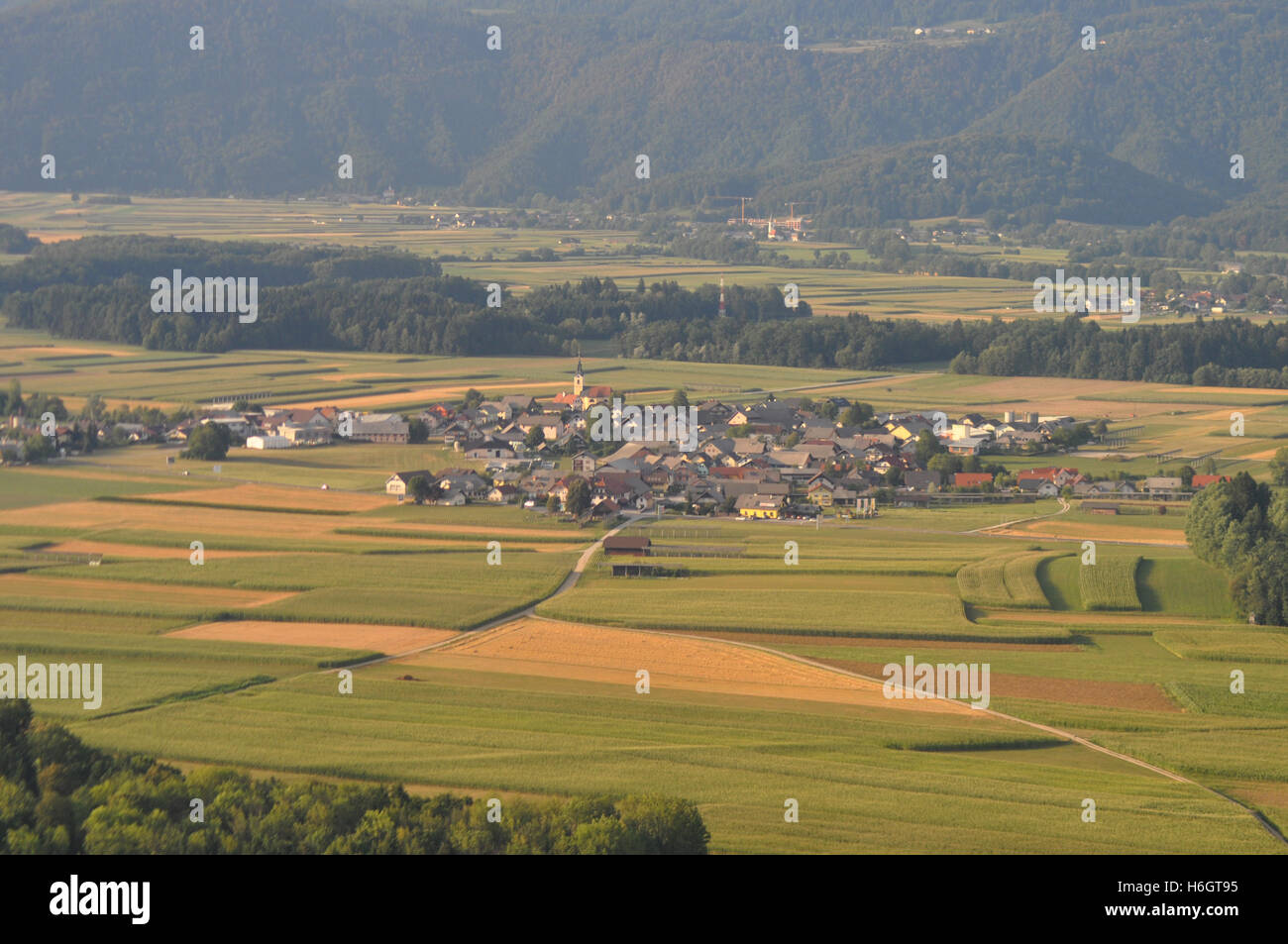 An aerial view of a small Slovenian village Stock Photo - Alamy
