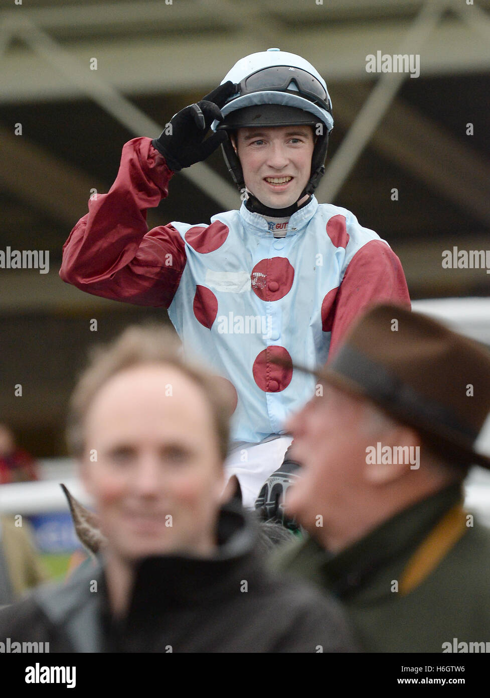 Jockey Jonathan Moore celebrates after riding Irish Cavalier to win the ...