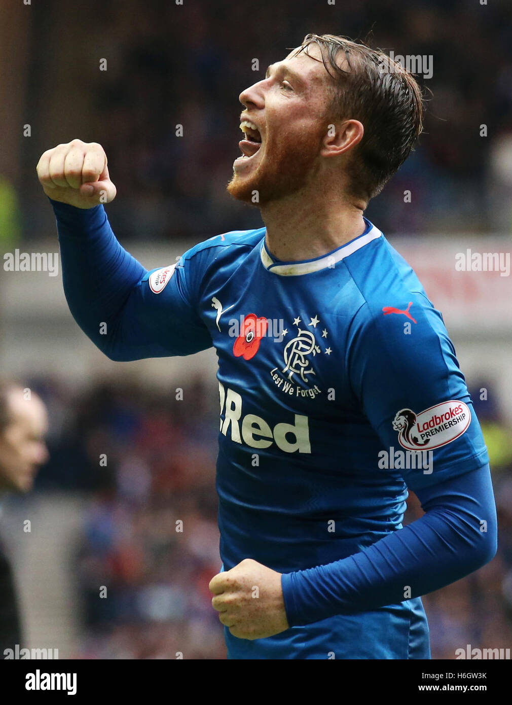 Rangers' Joe Garner celebrates scoring his side's third goal of the ...