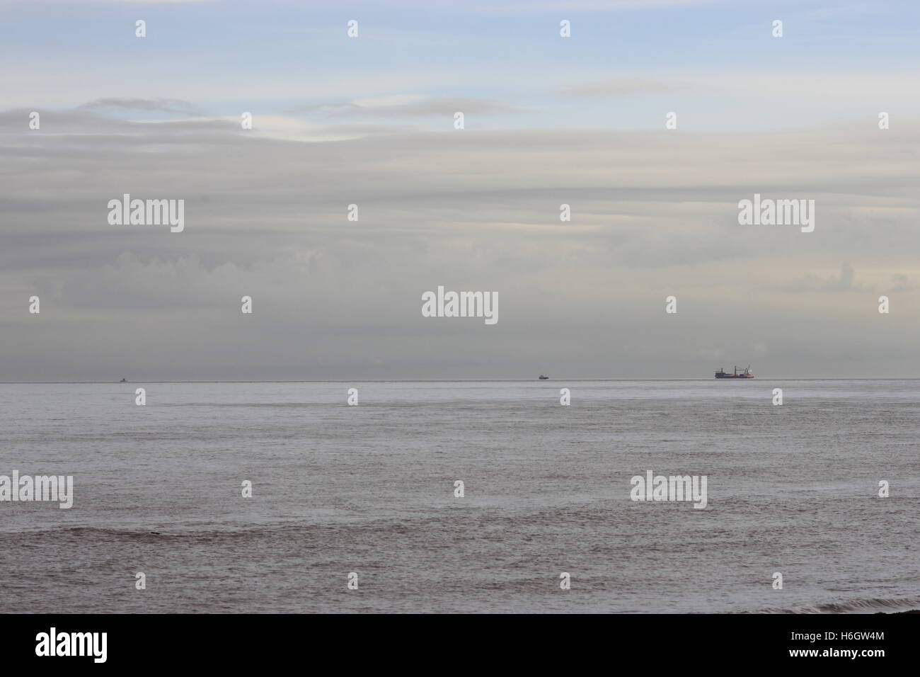 Large commercial ship out to sea viewed from Spurn Point, East ...