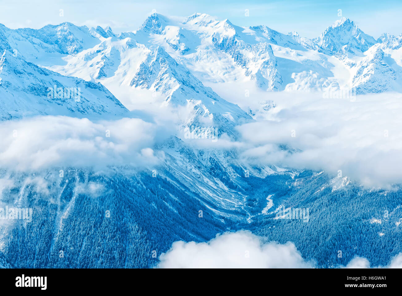 winter day scenic landscape of Dombaj mountains in National Park with ...