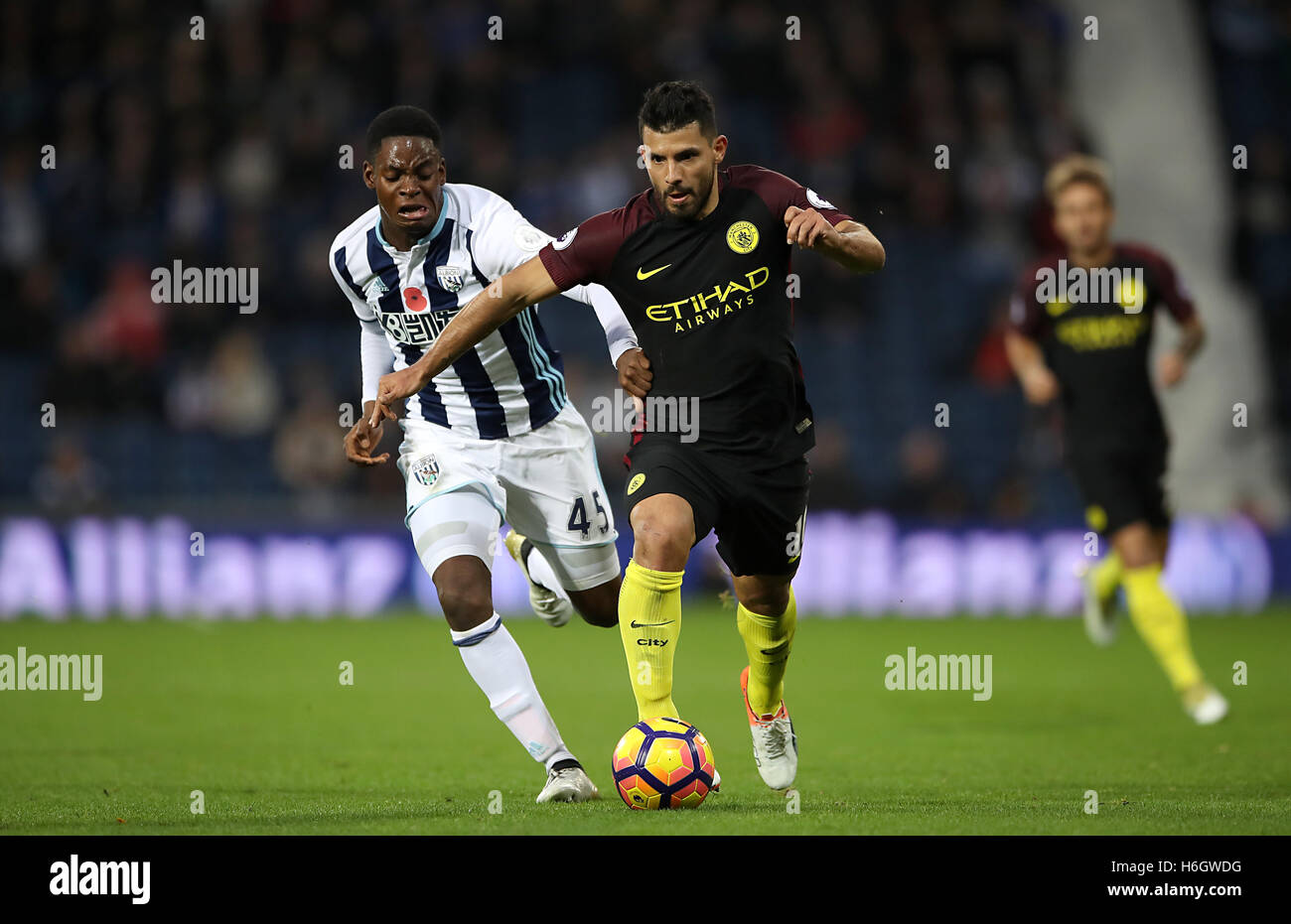 West Bromwich Albion's Jonathan Leko (left) and Manchester City's ...