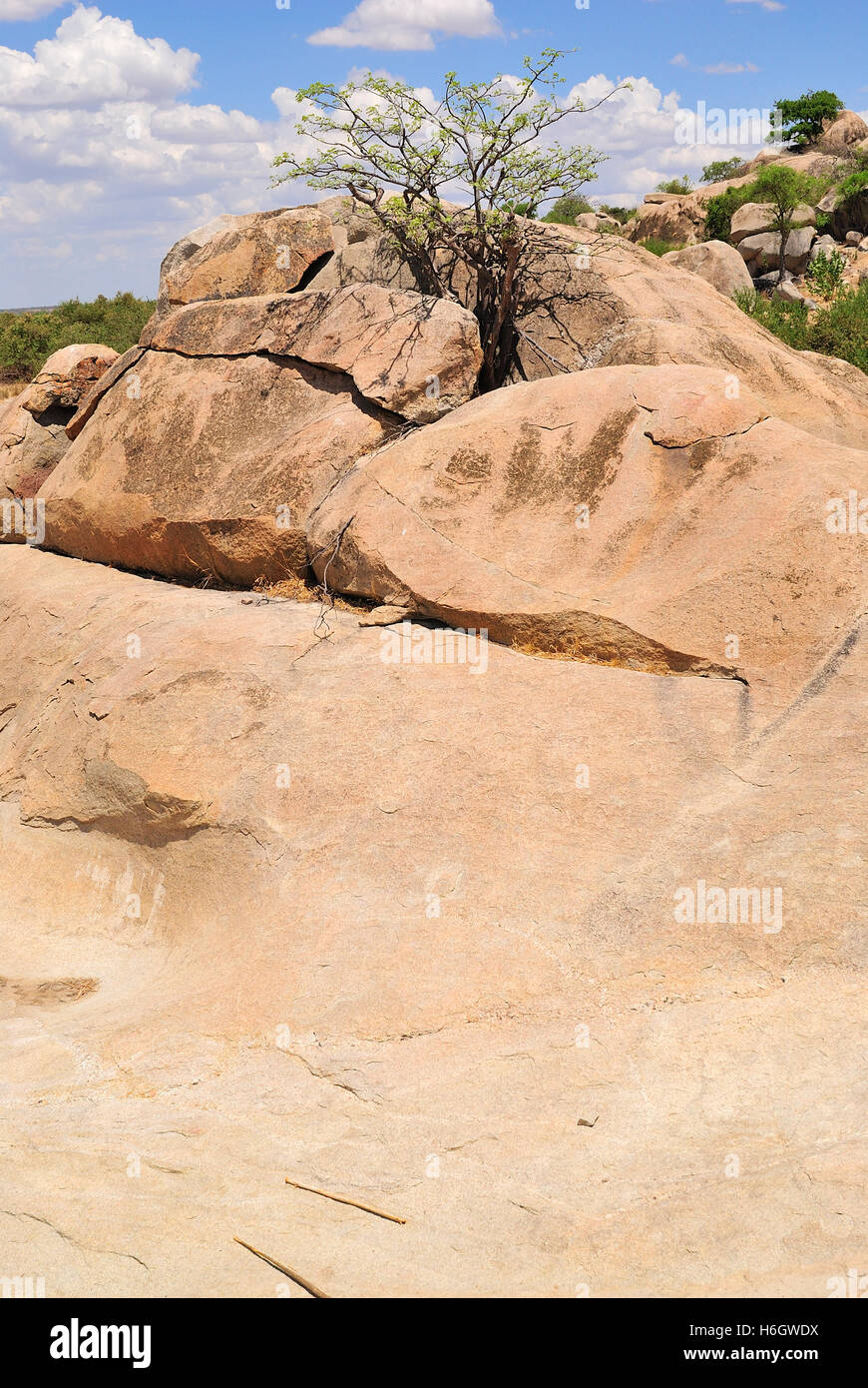 Rock formation around a lake near Nala, Central Tanzania Stock Photo ...