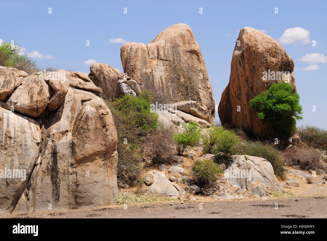 Rock formation around a lake near Nala, Central Tanzania Stock Photo ...