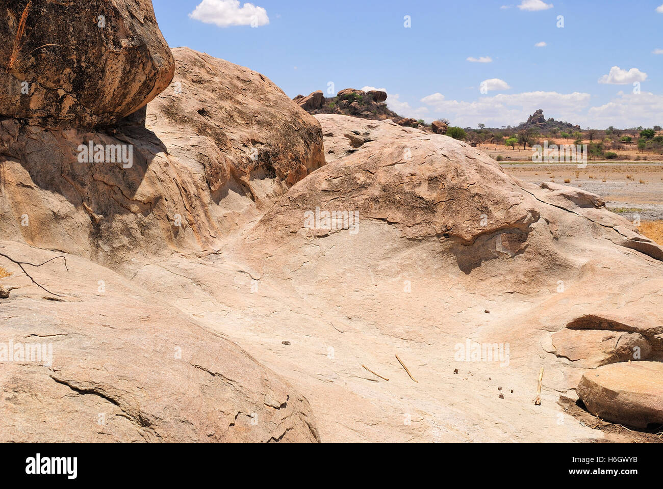 Rock formation around a lake near Nala, Central Tanzania Stock Photo ...