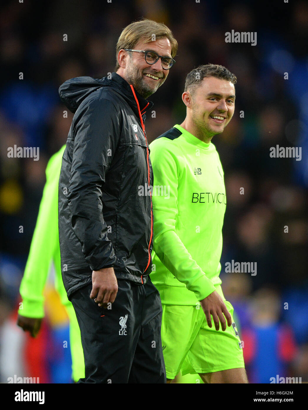 Liverpool manager Jurgen Klopp (left) with Connor Randall before the ...