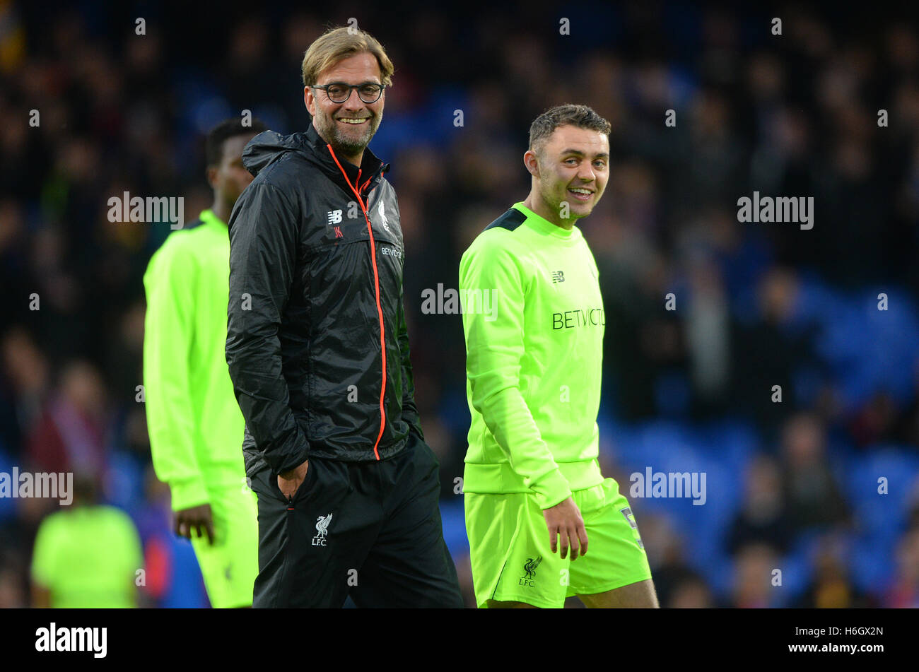Liverpool manager Jurgen Klopp (left) with Connor Randall before the ...