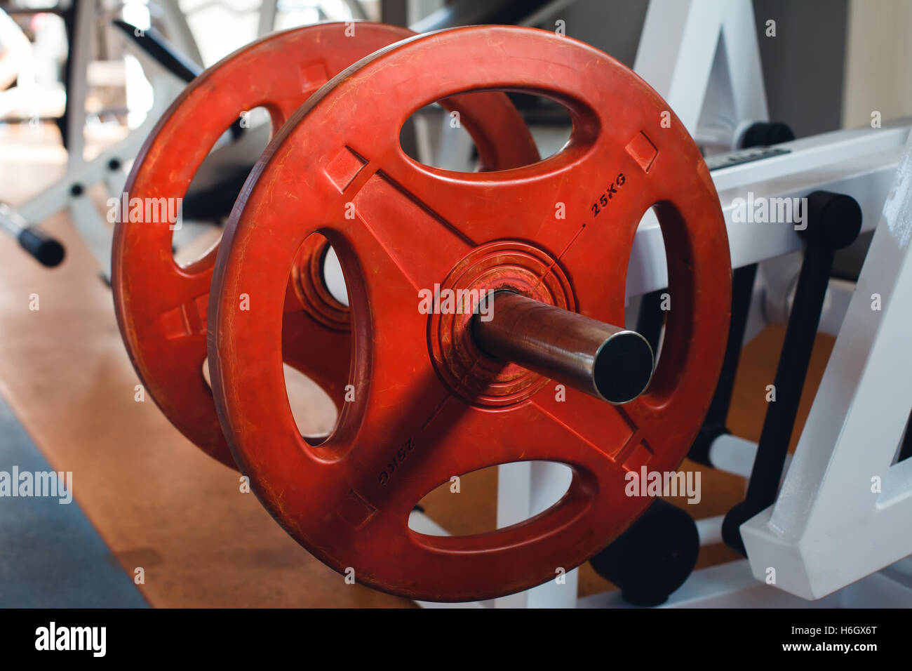Bar-bell in the gym Stock Photo - Alamy